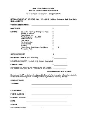 Fillable Online Jerilderie Nsw Gov MOTOR VEHICLE QUOTATION FORM