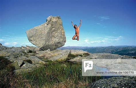 Naked Man Jumping In Pond Norway
