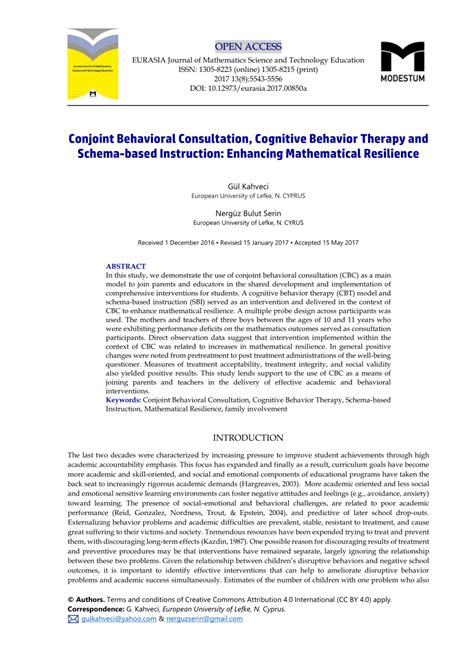 pdf conjoint behavioral consultation cognitive behavior therapy and schema based instruction