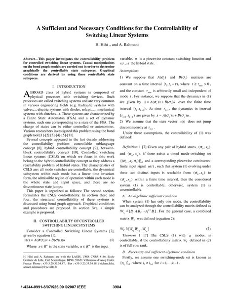 pdf a sufficient and necessary conditions for the controllability of switching linear systems