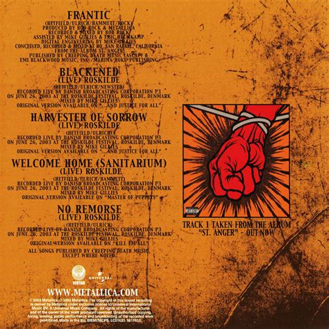 Car Tula Interior Frontal De Metallica Frantic Cd Single Portada