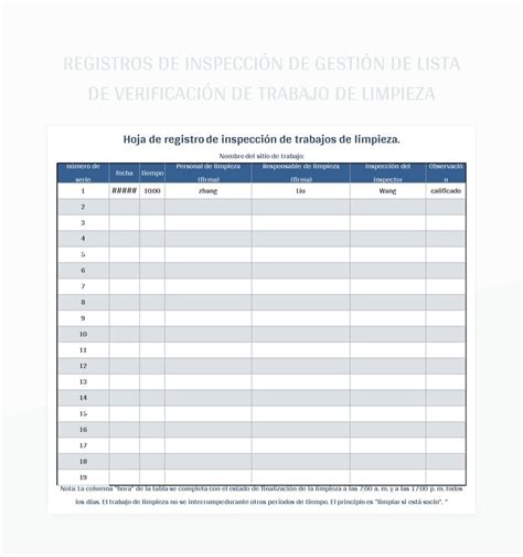 Plantilla de Excel Registros De Inspección De Gestión De Lista De