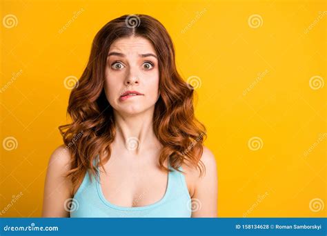 Photo Of Shocked Girlfriend Biting Her Lips Because Of Being Worried With Something She Feels