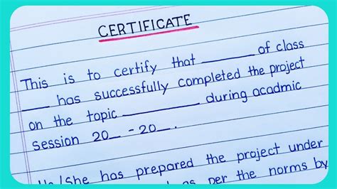 How To Write Certificate For Project File Sample Format Gk Off