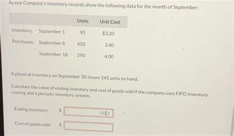 Solved Ayayal Company S Inventory Records Show The Following Chegg