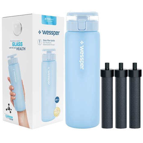 Szklana butelka filtrująca Wessper ActiveMax 0 68l błękitna 3x filtr