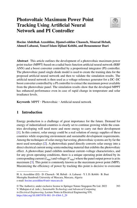 pdf photovoltaic maximum power point tracking using artificial neural network and pi controller