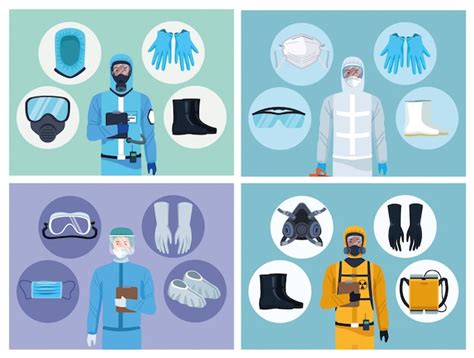 Médicos y trabajadores de bioseguridad con elementos de equipo para