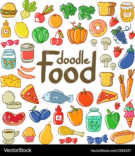 Colored Food Doodle Royalty Free Vector Image VectorStock