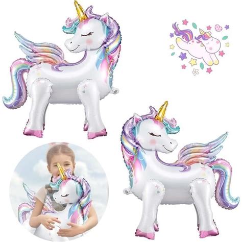 Lot De 2 Ballons Licorne Ballon En Aluminium 3D Licorne Décoration