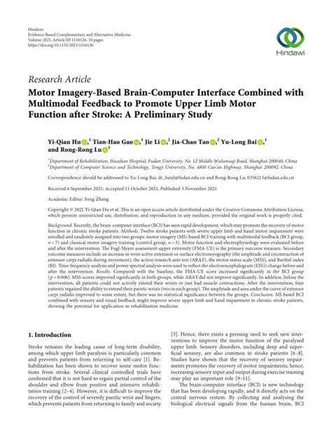 pdf motor imagery based brain computer interface combined with multimodal feedback to promote