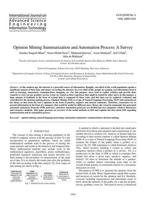 pdf opinion mining summarization and automation process a survey