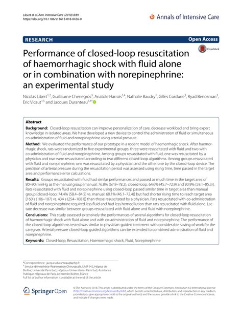 pdf performance of closed loop resuscitation of haemorrhagic shock with fluid alone or in