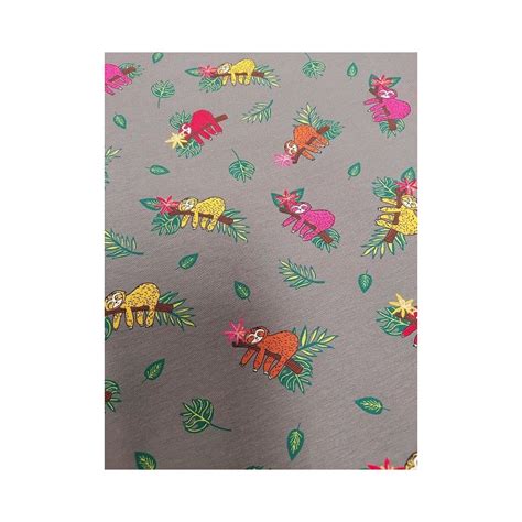 Tissu jersey de coton enfant imprimé paresseux vendu au mètre en ligne