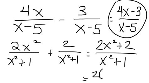 section 7 4 algebra 2 adding and subtracting rational expressions youtube