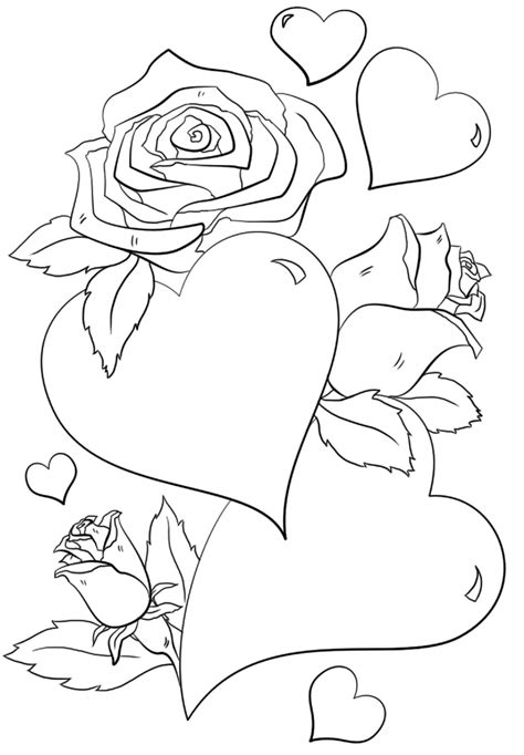 Coloriage Coeurs et Roses télécharger et imprimer gratuit sur