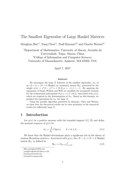 pdf the smallest eigenvalue of large hankel matrices