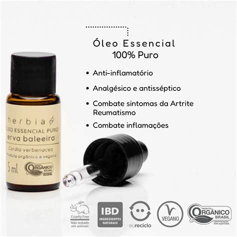 Óleo Essencial de Erva Baleeira Orgânico 5ml Herbia Emiê Cosméticos