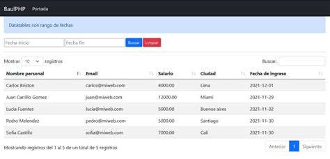 Datatables Rango De Fechas Ejemplo Completo Baulphp