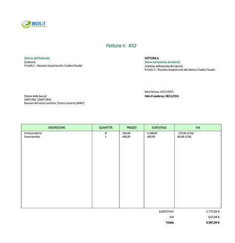 Scarica Modello Di Fattura Excel