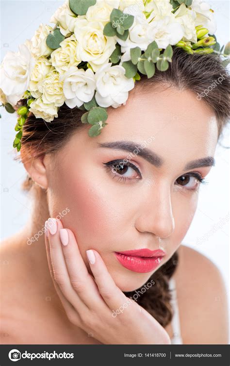 Woman With Flowers In Hair Stock Photo Dmitrypoch