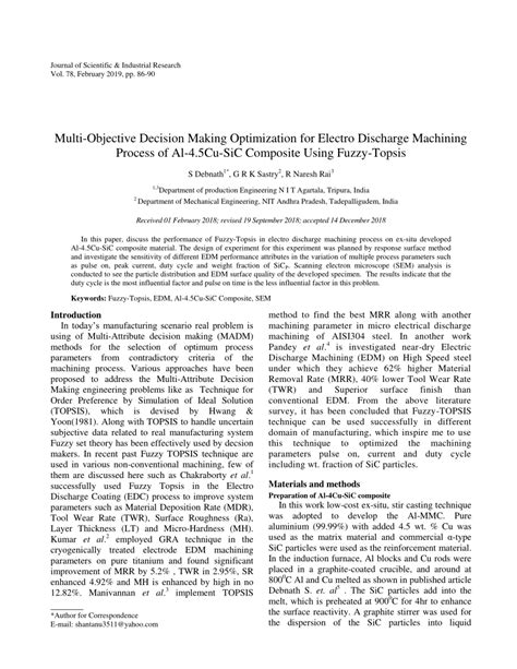 pdf multi objective decision making optimization for electro discharge machining process of al