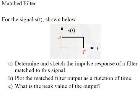 Solved Matched Filter For The Signal S T Shown Below S T Chegg