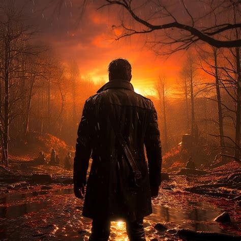 Premium AI Image A Man Walks Along The Road In The Forest In The Fog