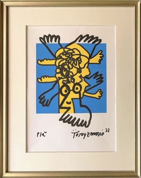 Totoy Zamudio Serigrafía Celeste Amarillo Dibujo Galeria Boston