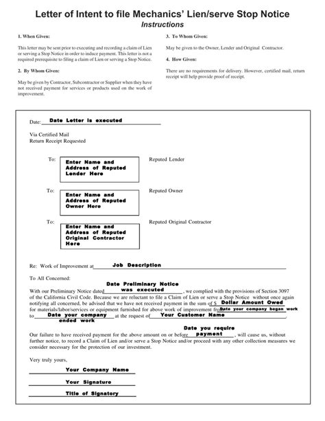 Letter Of Intent To Lien Fill Out Printable Pdf Forms Online