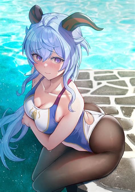 Cleavage Big Boobs Solar Anime Girls Genshin Impact Ganyu Genshin Impact Swimwear Horns