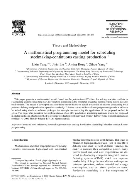 pdf a mathematical programming model for scheduling steelmaking continuous casting production