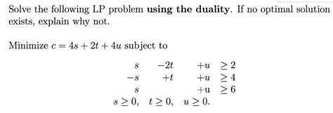 solved solve the following lp problem using the duality if