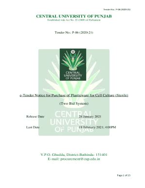 Fillable Online E Tender Notice For Purchase Of Plasticware For Cell