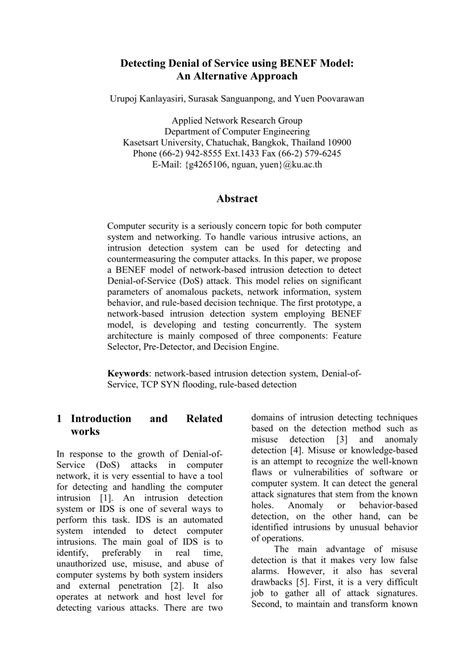 pdf detecting denial of service using benef model an alternative approach