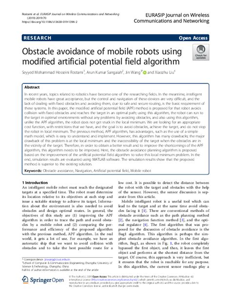 pdf obstacle avoidance of mobile robots using modified artificial potential field algorithm