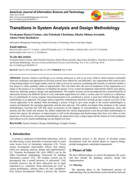 pdf transitions in system analysis and design methodology