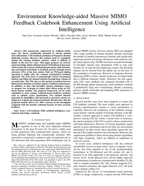 pdf environment knowledge aided massive mimo feedback codebook enhancement using artificial