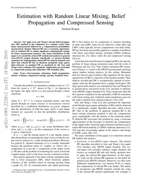pdf estimation with random linear mixing belief propagation and compressed sensing
