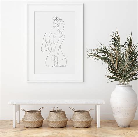 Nude Woman Body Sillhouette Line Art Naked Female One Line Art Print