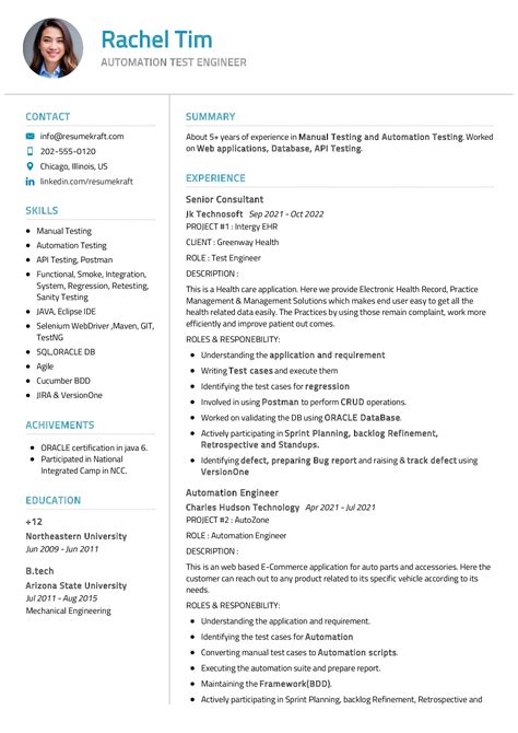 Automation Test Engineer Resume Sample In Resumekraft
