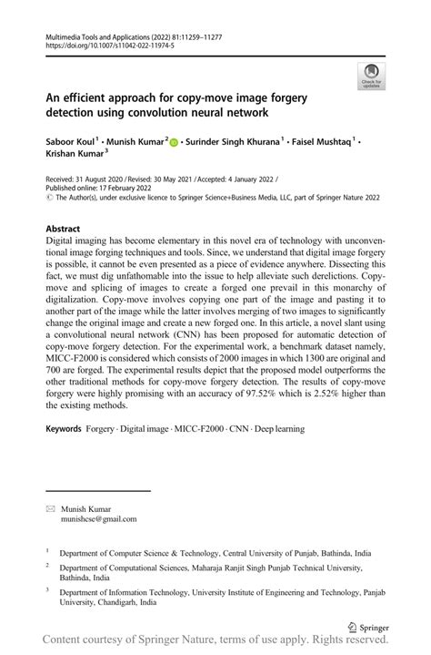 an efficient approach for copy move image forgery detection using convolution neural network
