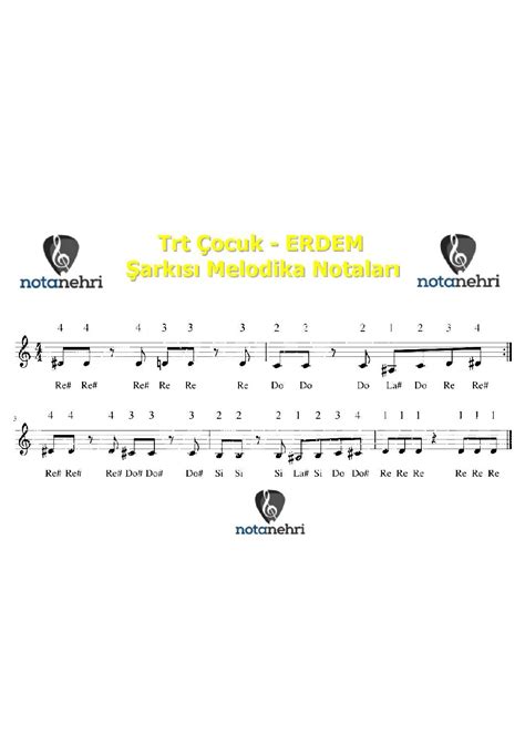 Trt Cocuk ERDEM Sarkisi Melodika Notalari Bağlama Notaları Do re mi