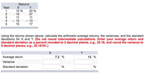 solved using the returns shown above calculate the