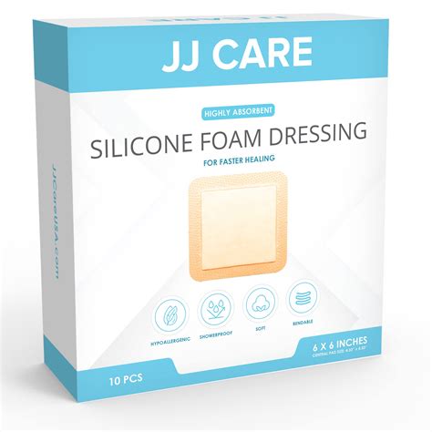 JJ CARE Silicone Foam Dressing Pack Of 10 6x6 Sacrum Silicone Foam