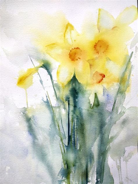 Daffodils In Watercolor Ursula Schichan Abstract Flower Painting