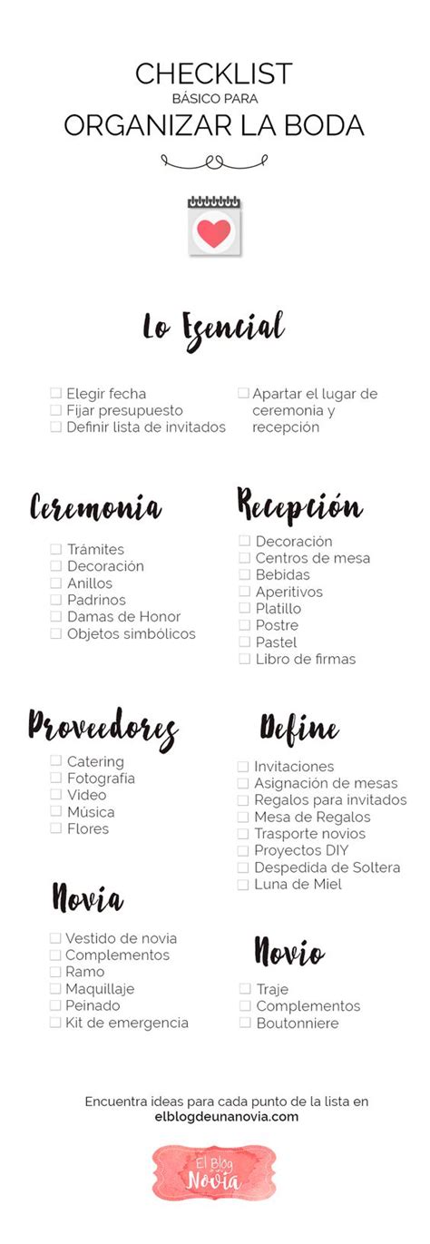 Checklist básico para Organizar una Boda El Blog de una Novia