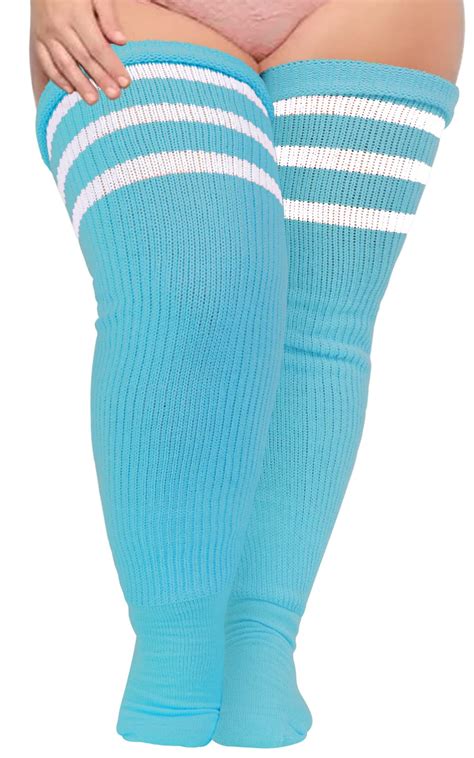Plus Size Thigh High Socks Striped Blue And White丨moon Wood