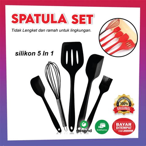 Jual 1 SET SPATULA 5 IN 1 SILIKON TAHAN PANAS ALAT Perlengkapan Masak