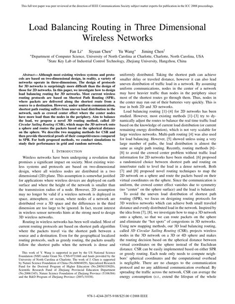 pdf load balancing routing in three dimensional wireless networks